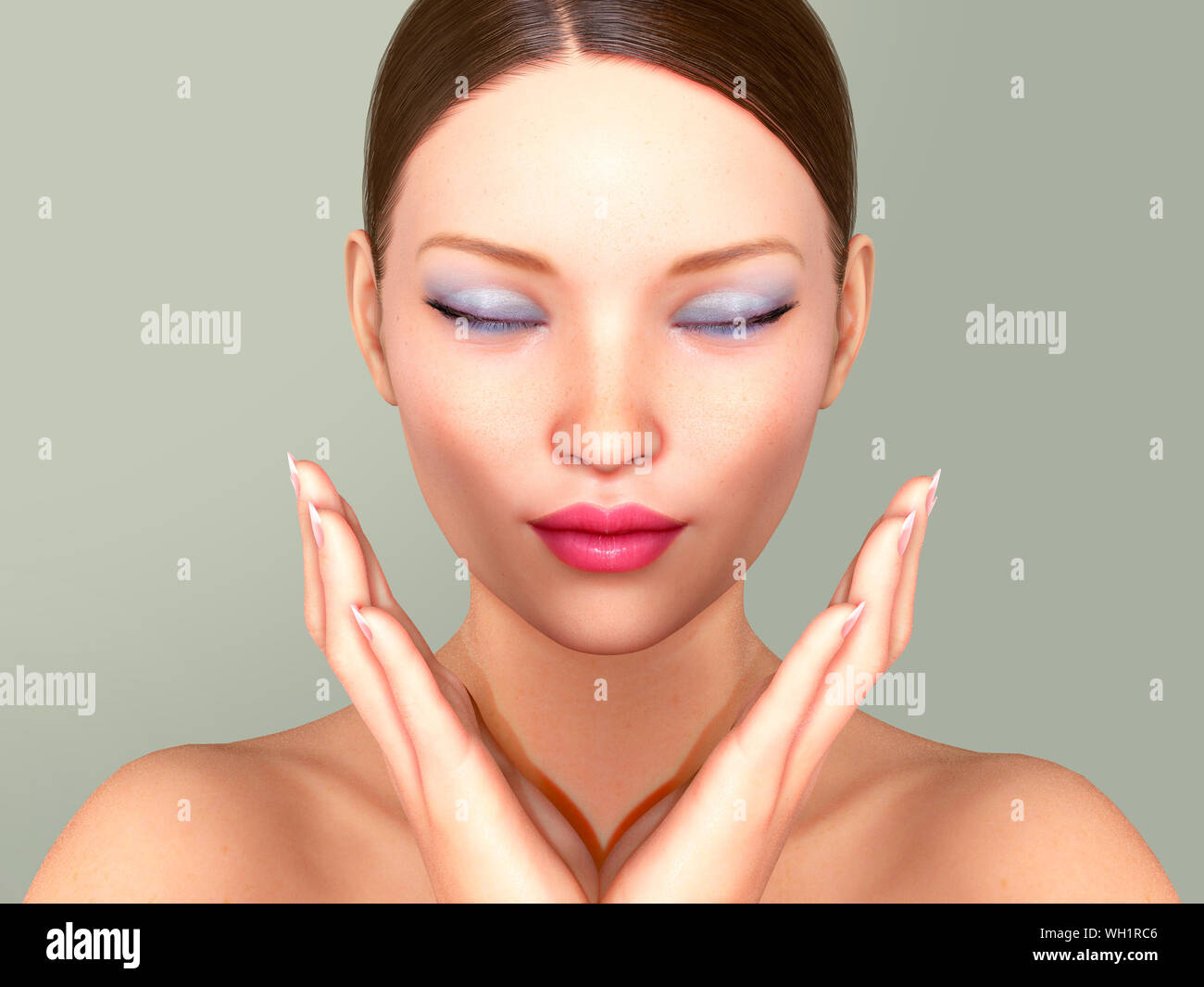 3D Illustration Beauty Woman face Portrait. Beautiful model Girl with ...