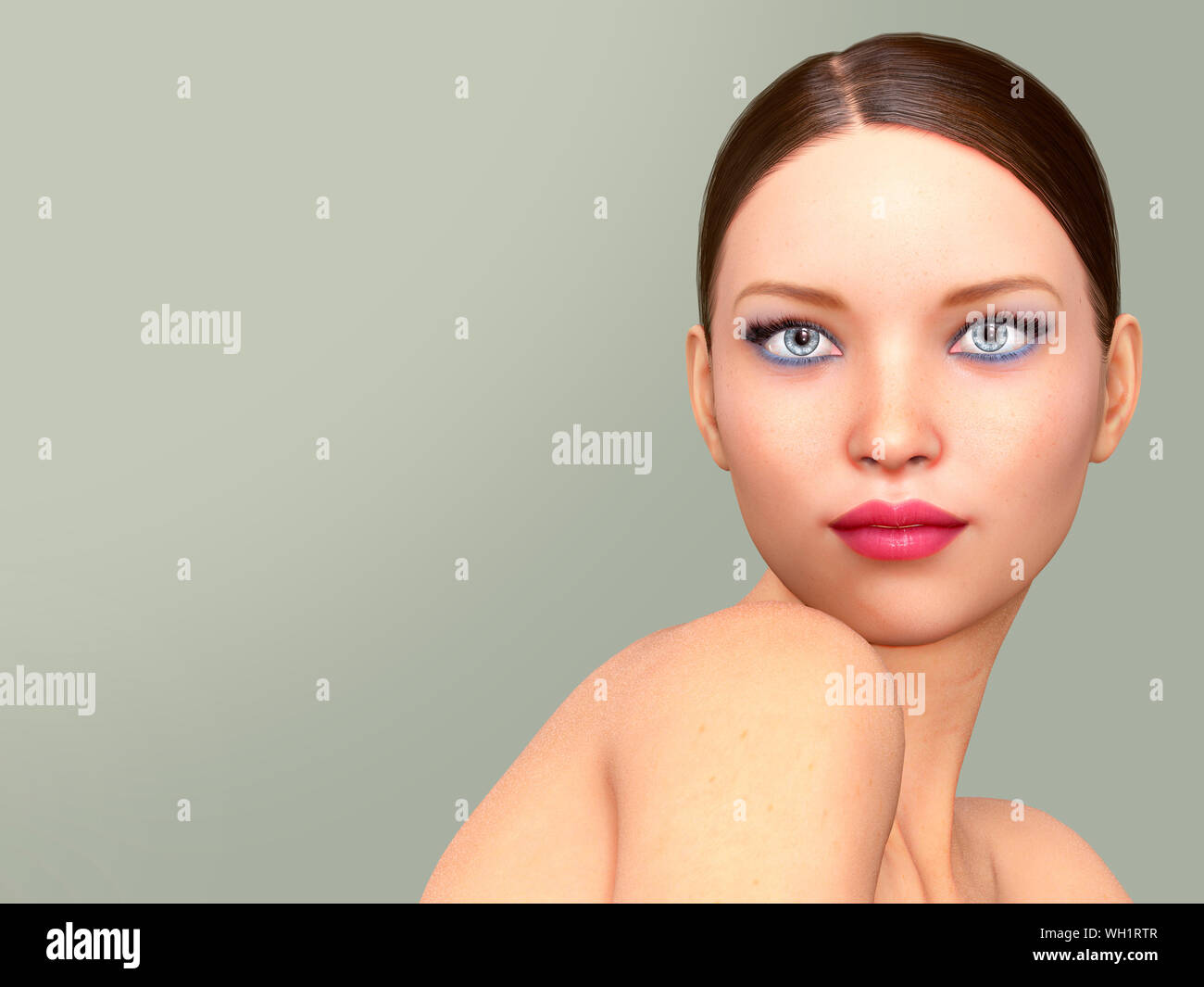 3D Illustration Beauty Woman face Portrait. Beautiful model Girl with ...