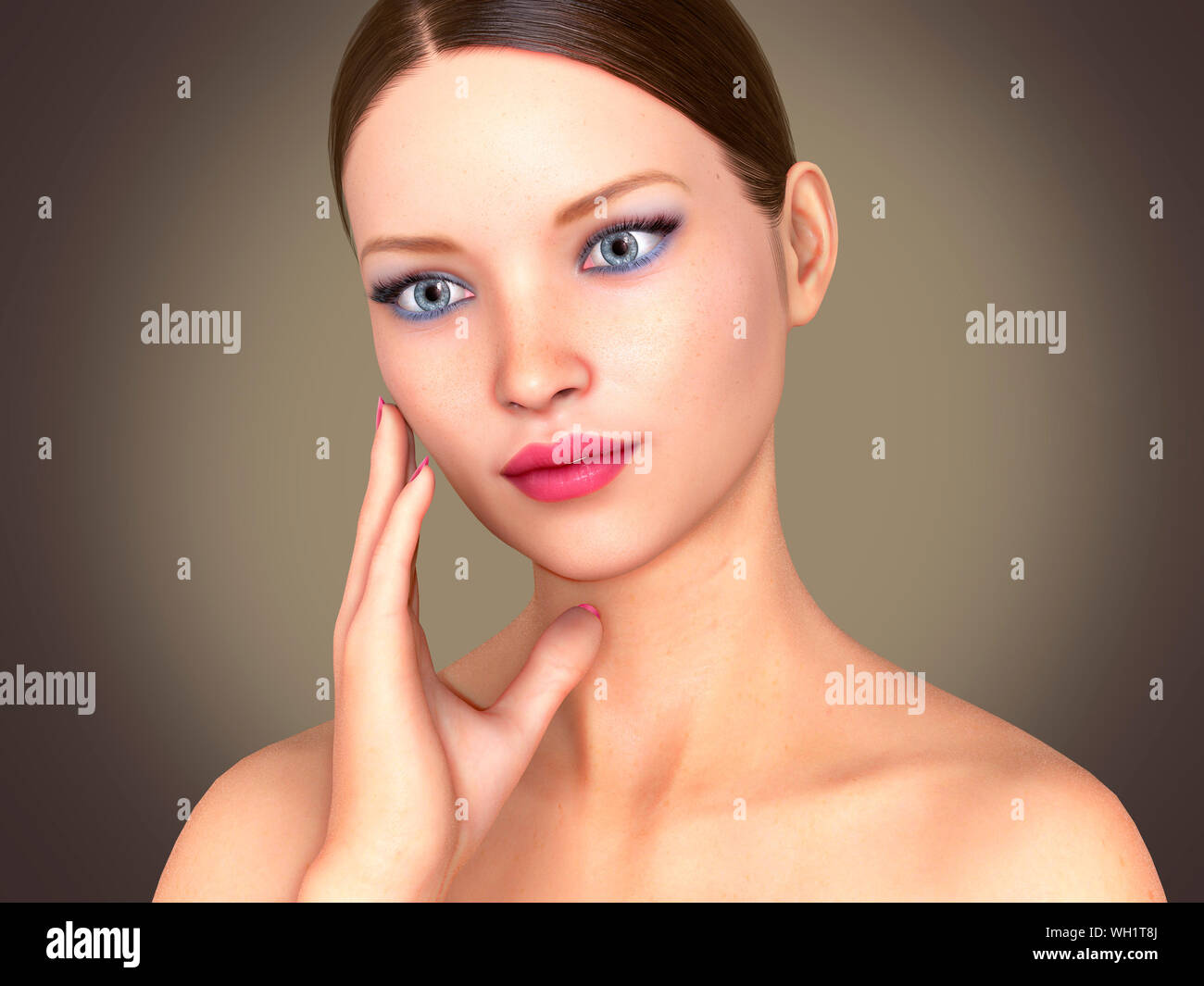 3D Illustration Beauty Woman face Portrait. Beautiful model Girl with ...