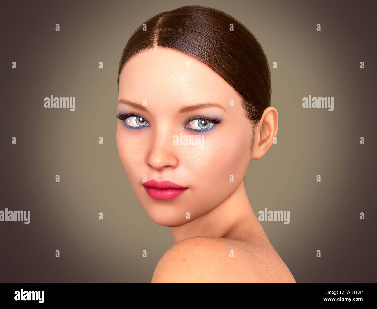 3D Illustration Beauty Woman face Portrait. Beautiful model Girl with ...