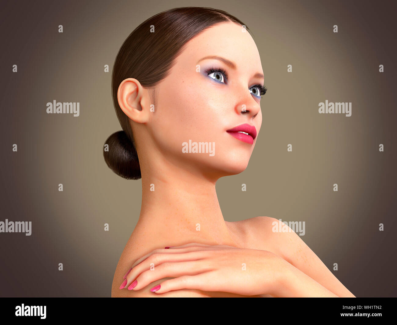 3D Illustration Beauty Woman face Portrait. Beautiful model Girl with ...