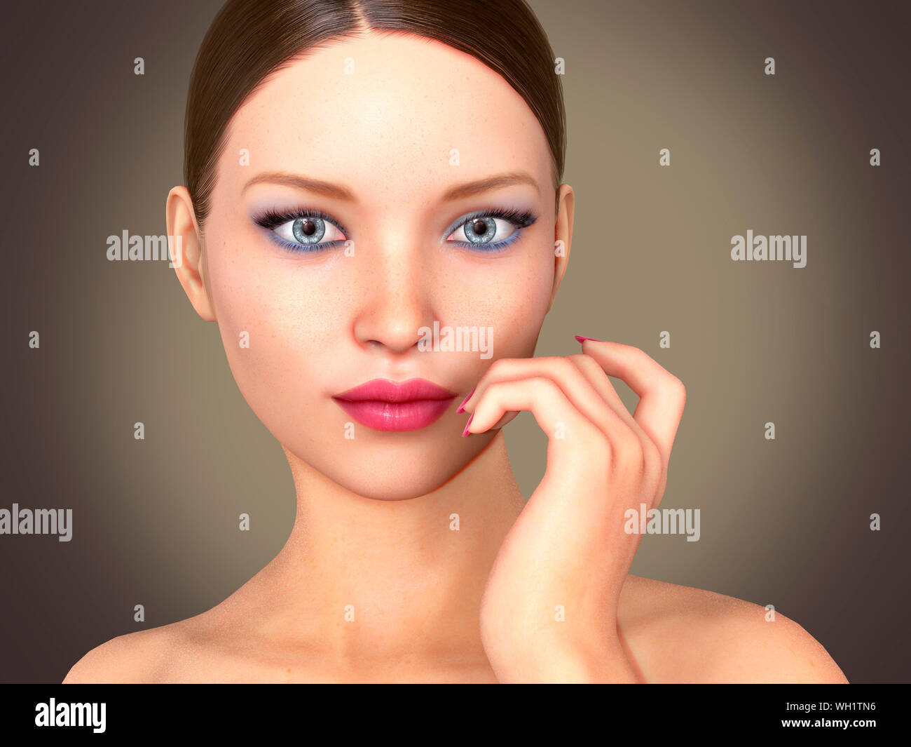 3D Illustration Beauty Woman face Portrait. Beautiful model Girl with ...