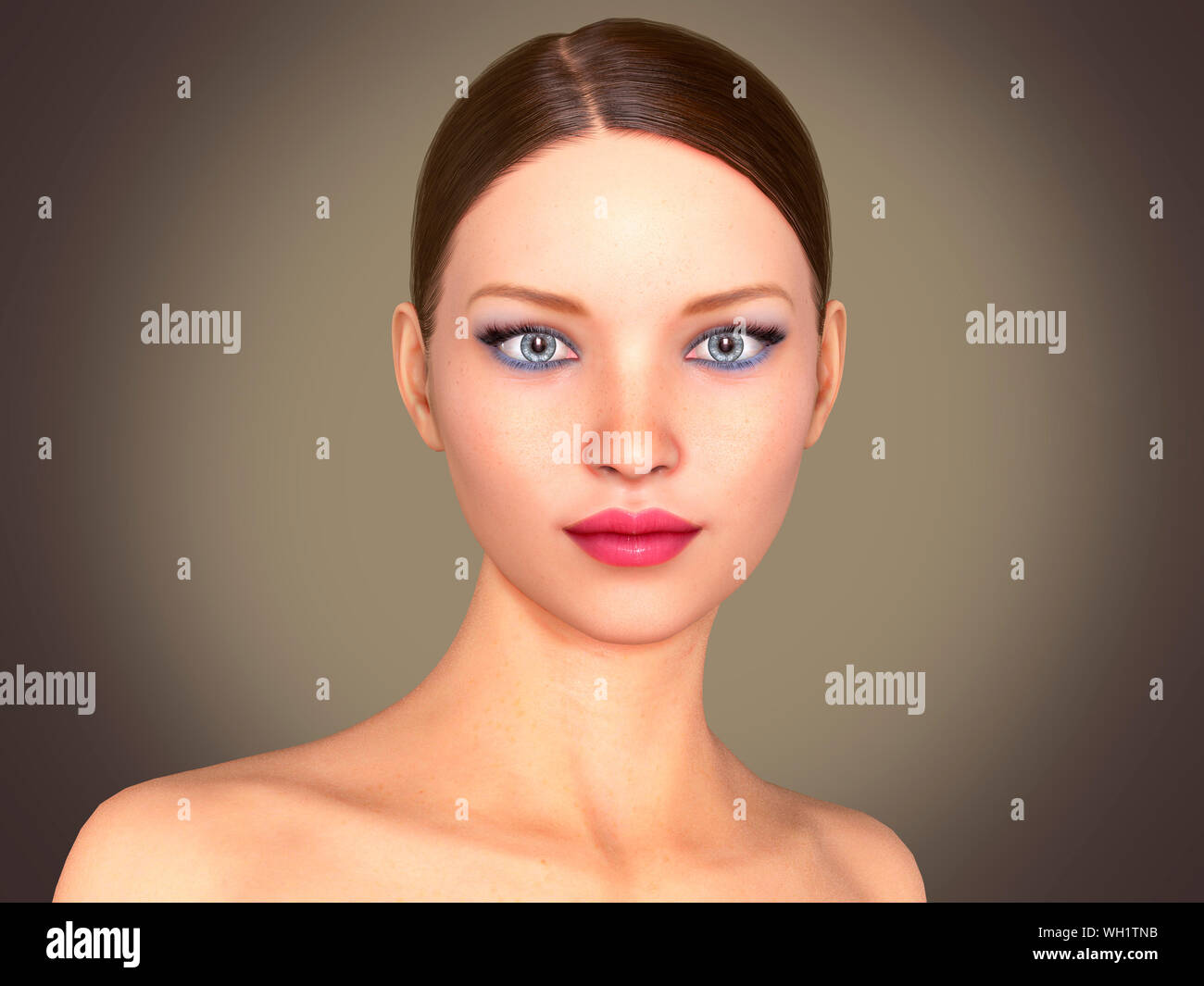 3D Illustration Beauty Woman face Portrait. Beautiful model Girl with ...