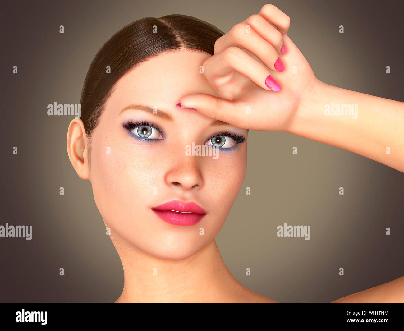 3D Illustration Beauty Woman face Portrait. Beautiful model Girl with ...