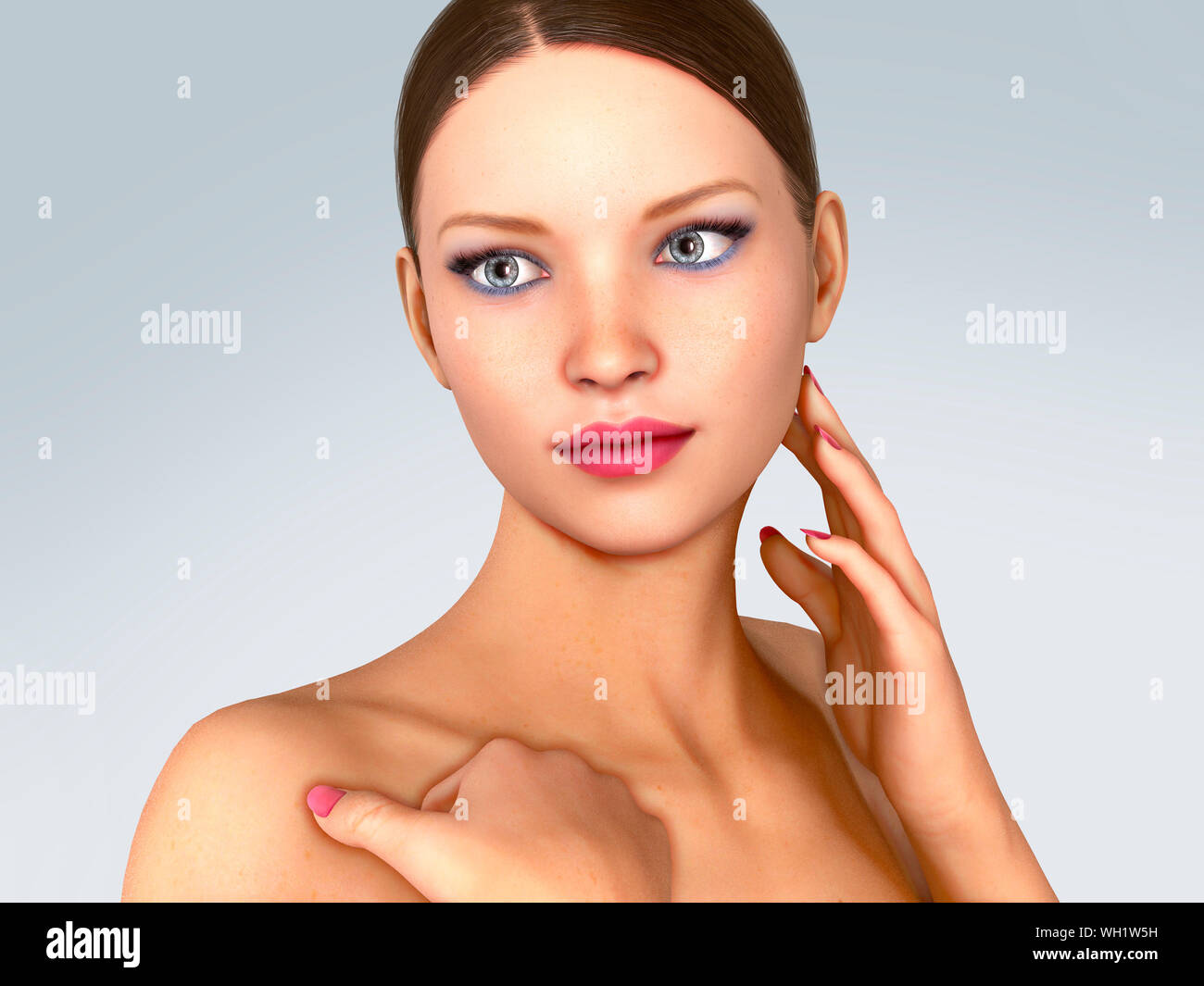 3D Illustration Beauty Woman face Portrait. Beautiful model Girl with ...