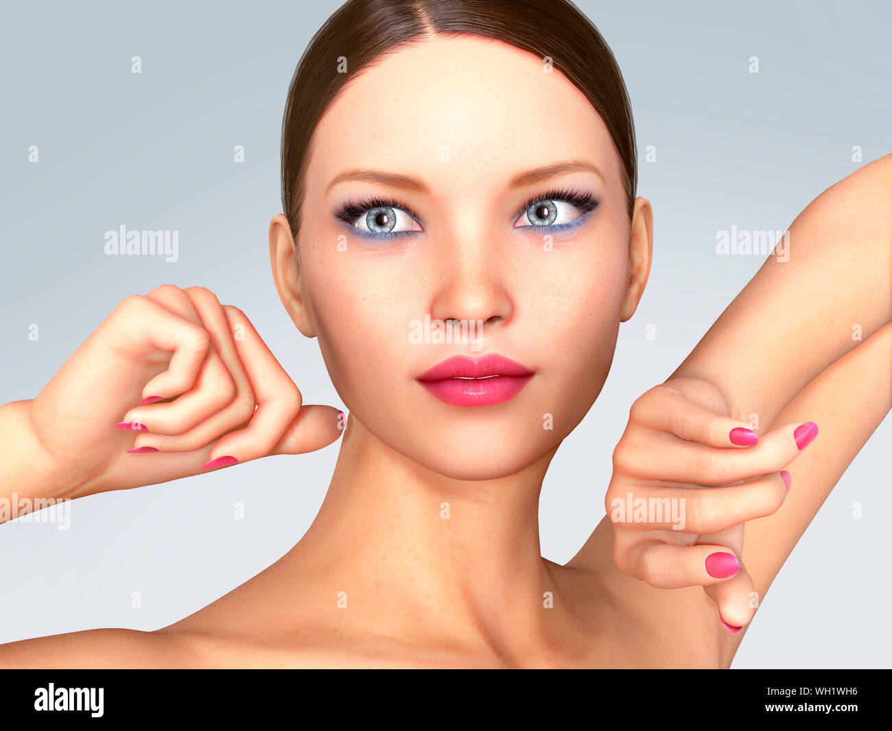 3D Illustration Beauty Woman face Portrait. Beautiful model Girl with ...