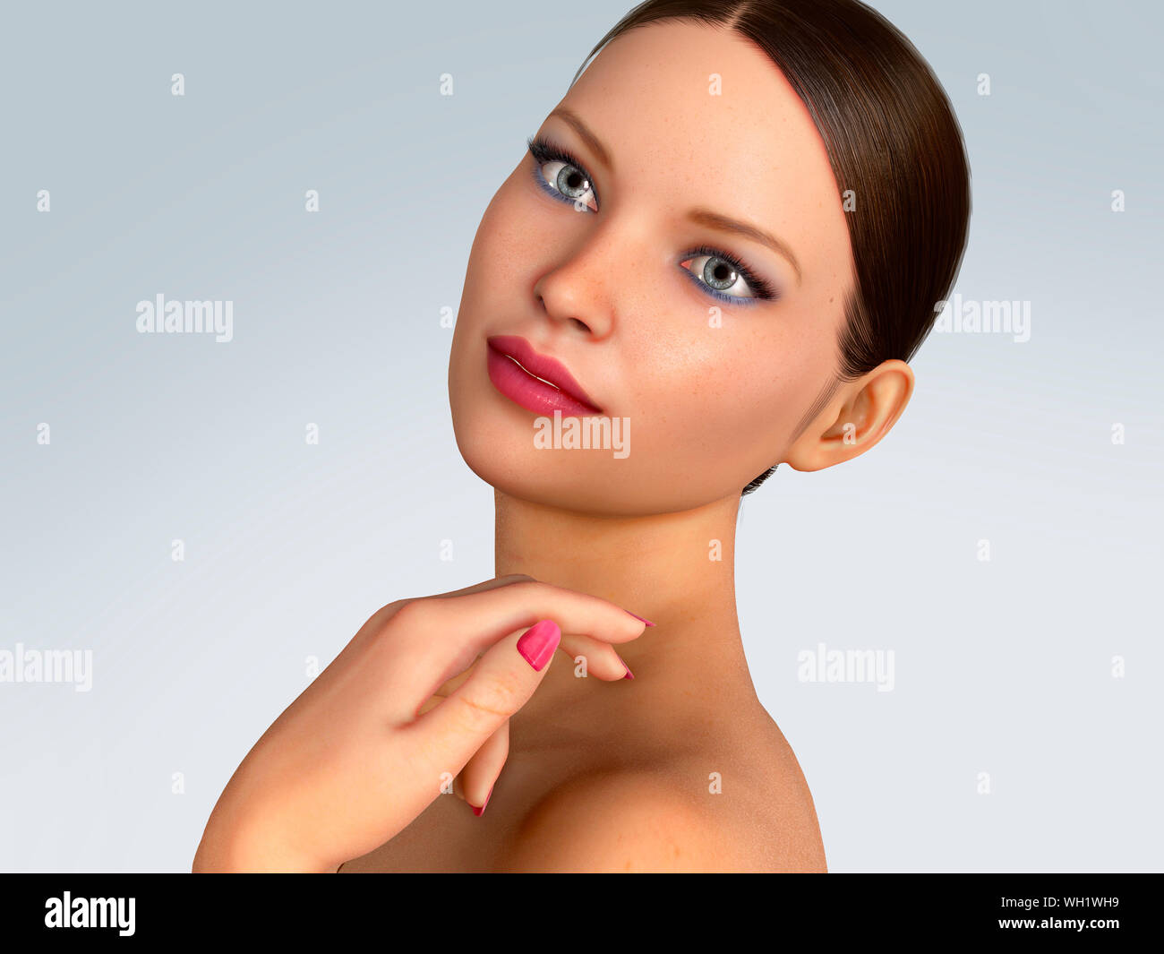 3D Illustration Beauty Woman face Portrait. Beautiful model Girl with ...