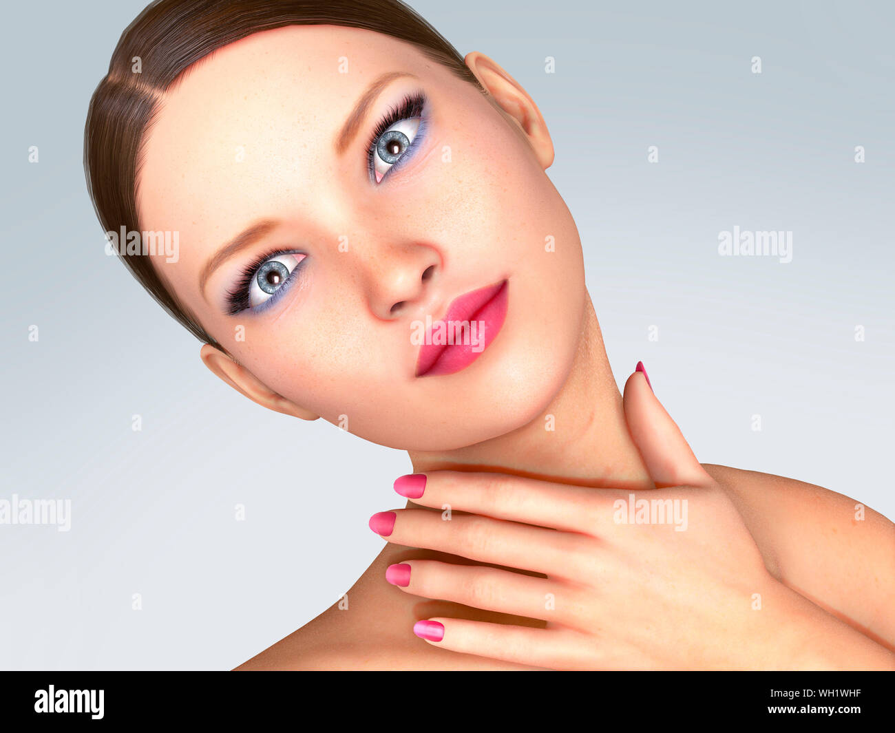 3D Illustration Beauty Woman face Portrait. Beautiful model Girl with ...