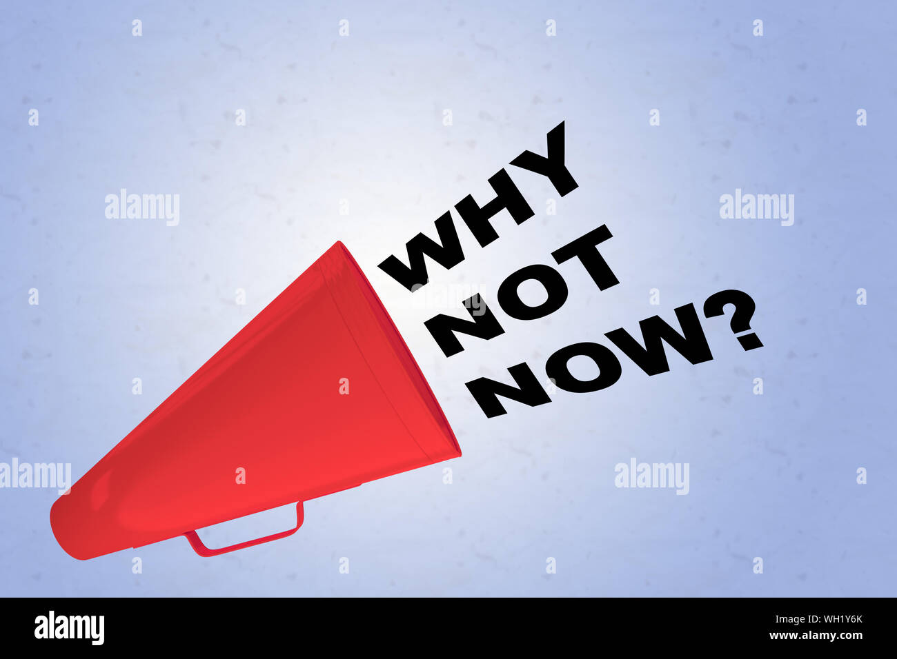 3D illustration of WHY NOT NOW? title flowing from a loudspeaker Stock ...