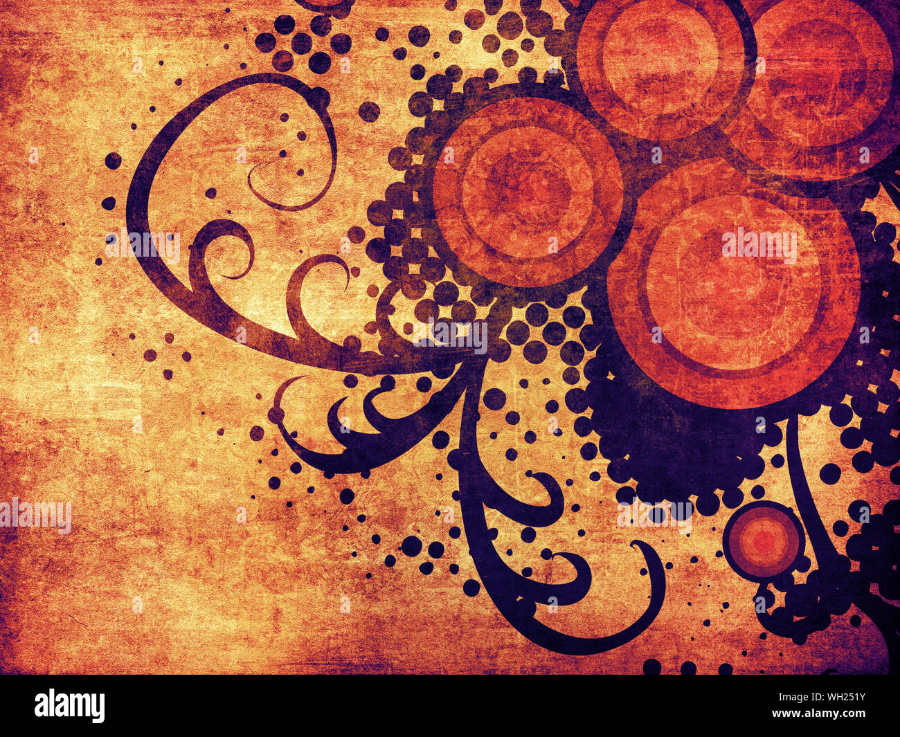 Abstract floral ornament with halftone pattern on grunge background ...