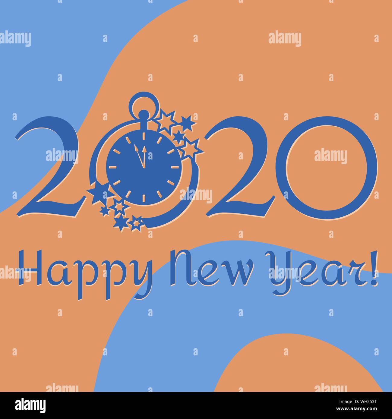Happy new year. Vector illustration with 2020 year numbers, clock and ...