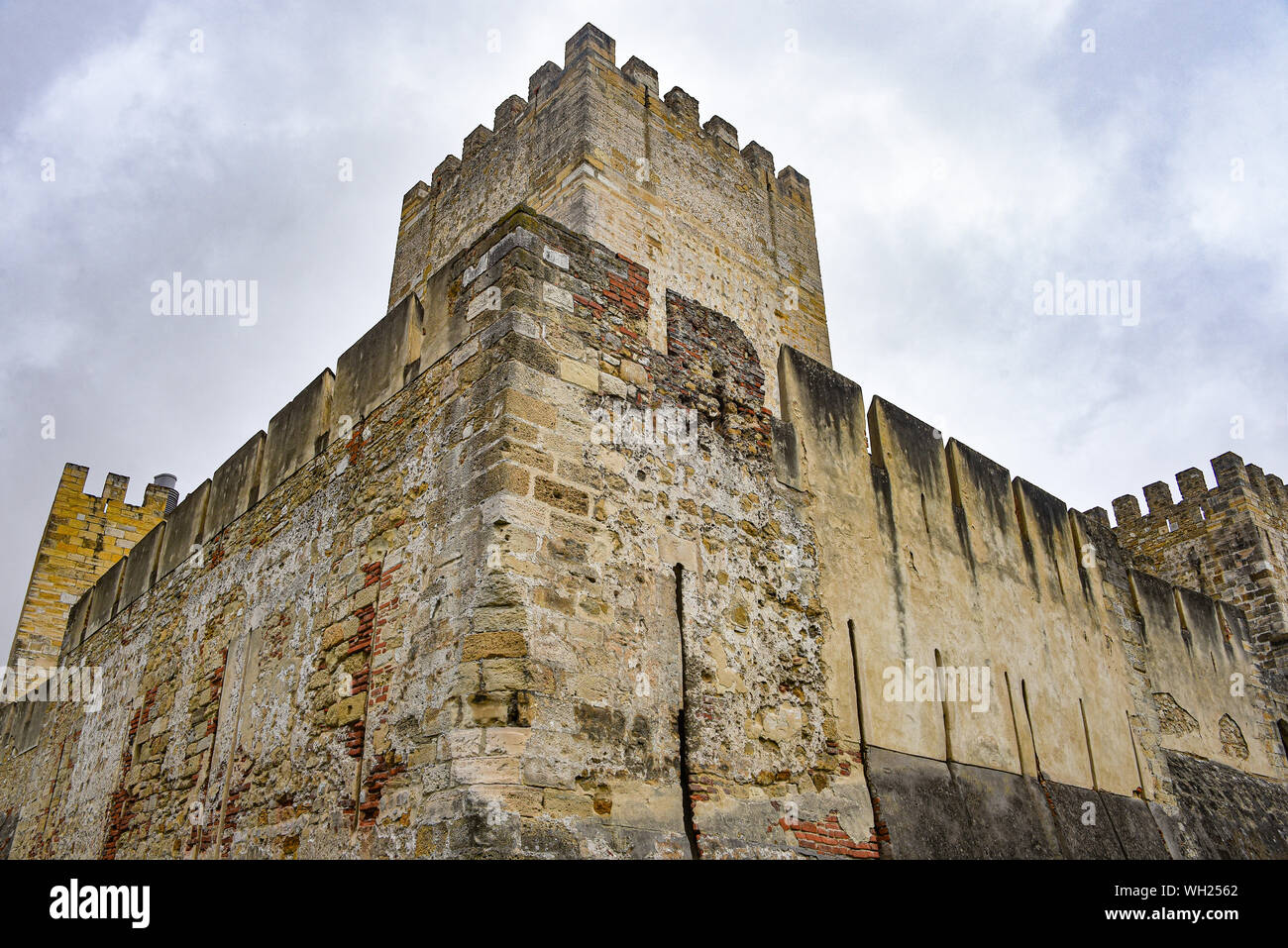Lisbon, Portugal - July 27, 2019: External wall and towers of the ...