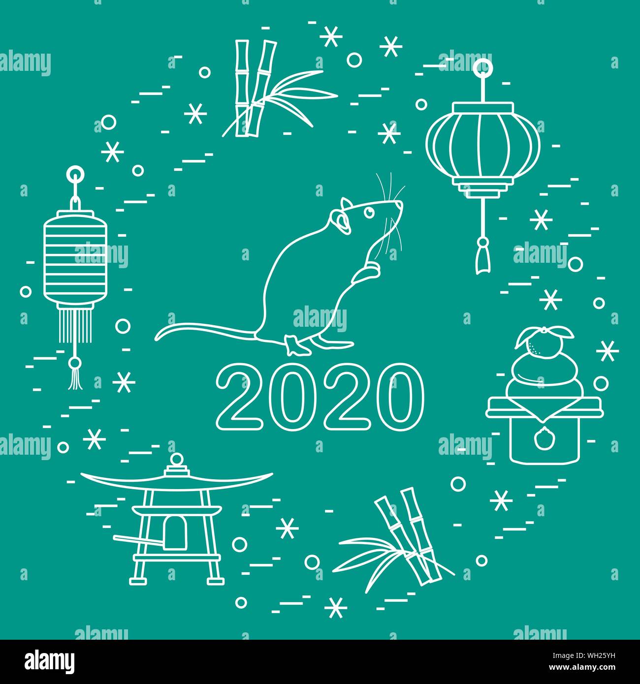 Happy new year. Vector illustration with 2020 year numbers, rat ...