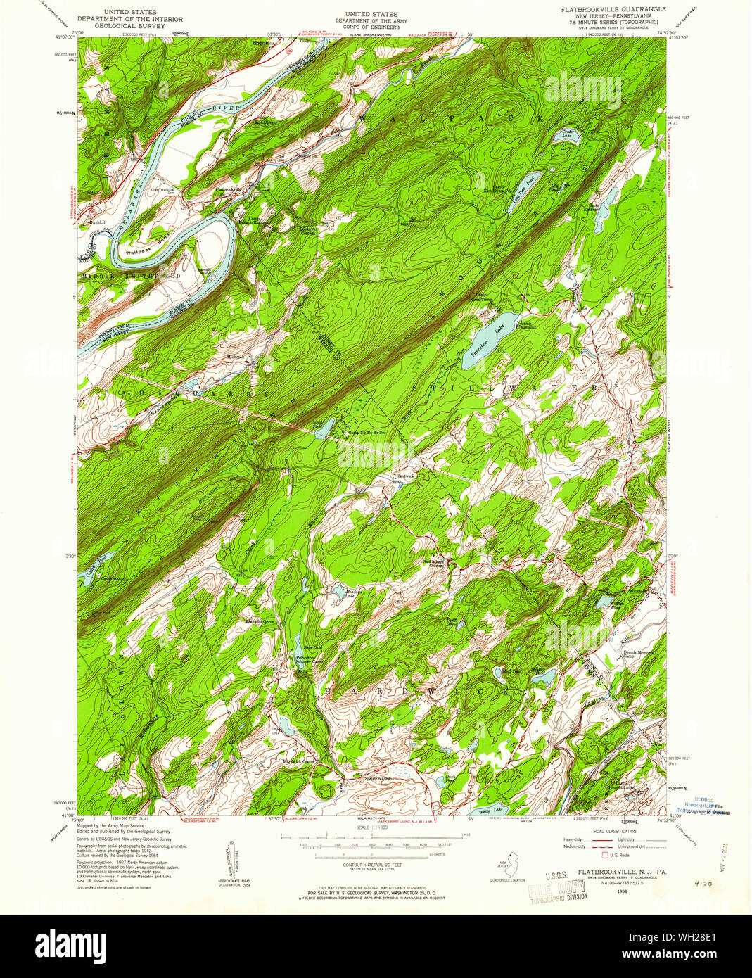 USGS TOPO Map New Jersey NJ Flatbrookville 254376 1954 24000 ...