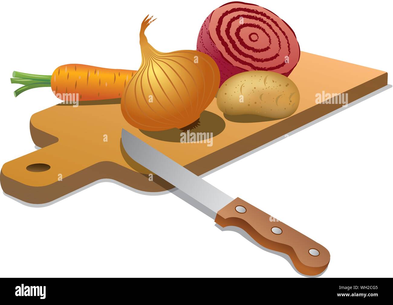Cutting vegetables wooden table Stock Vector Images - Alamy