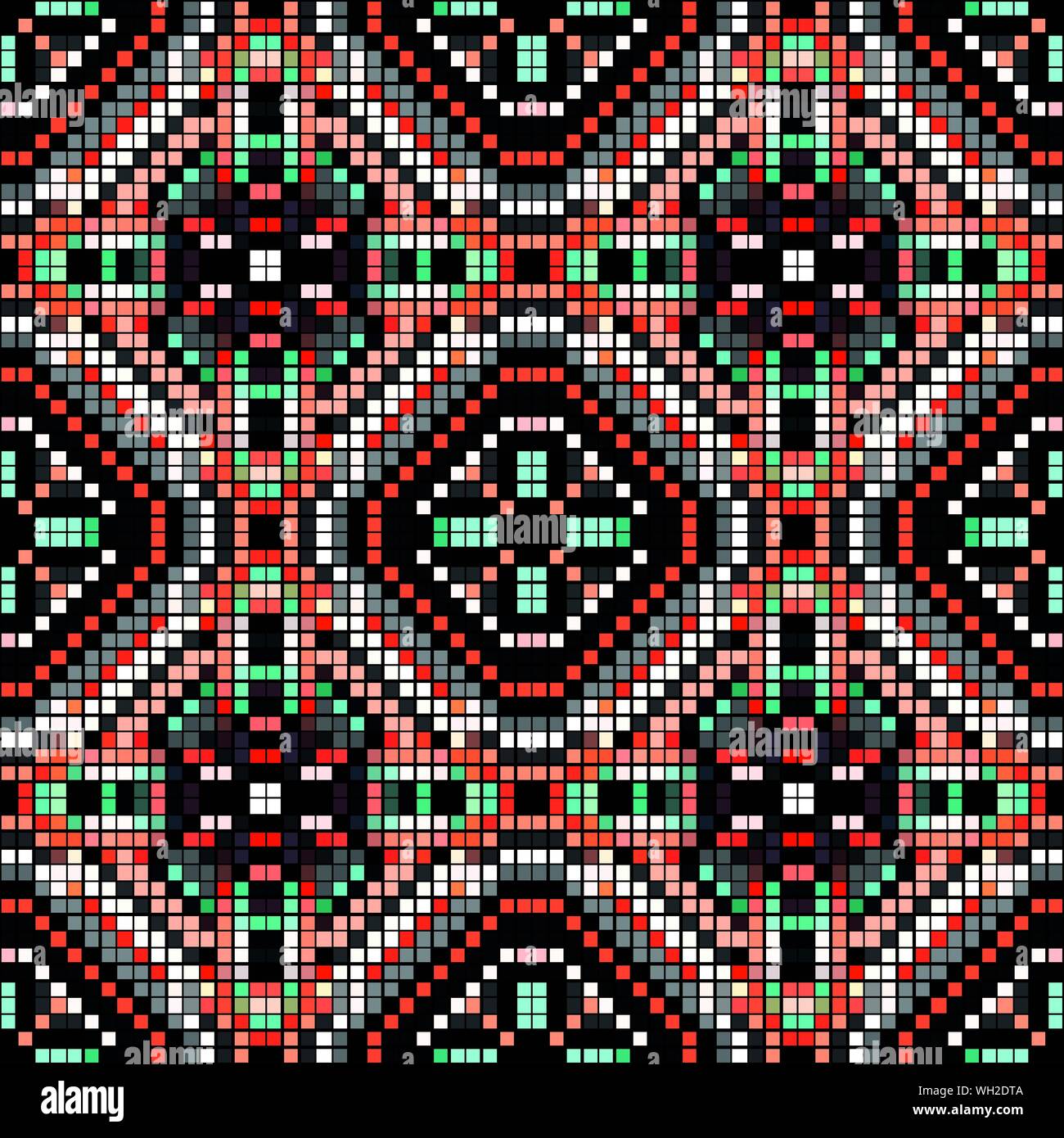 colored pixels in retro style tribal vintage seamless pattern Stock ...