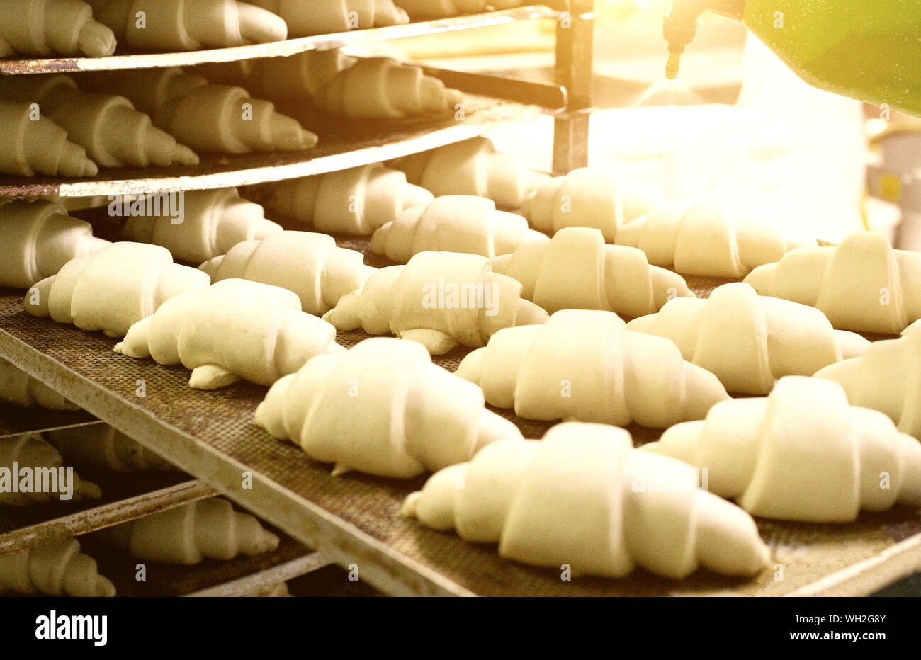 Making croissant baking from puff pastry for confectionery production ...