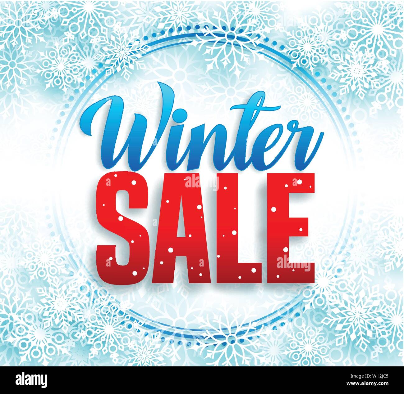 Winter sale vector banner with red sale text and snow flakes in white ...