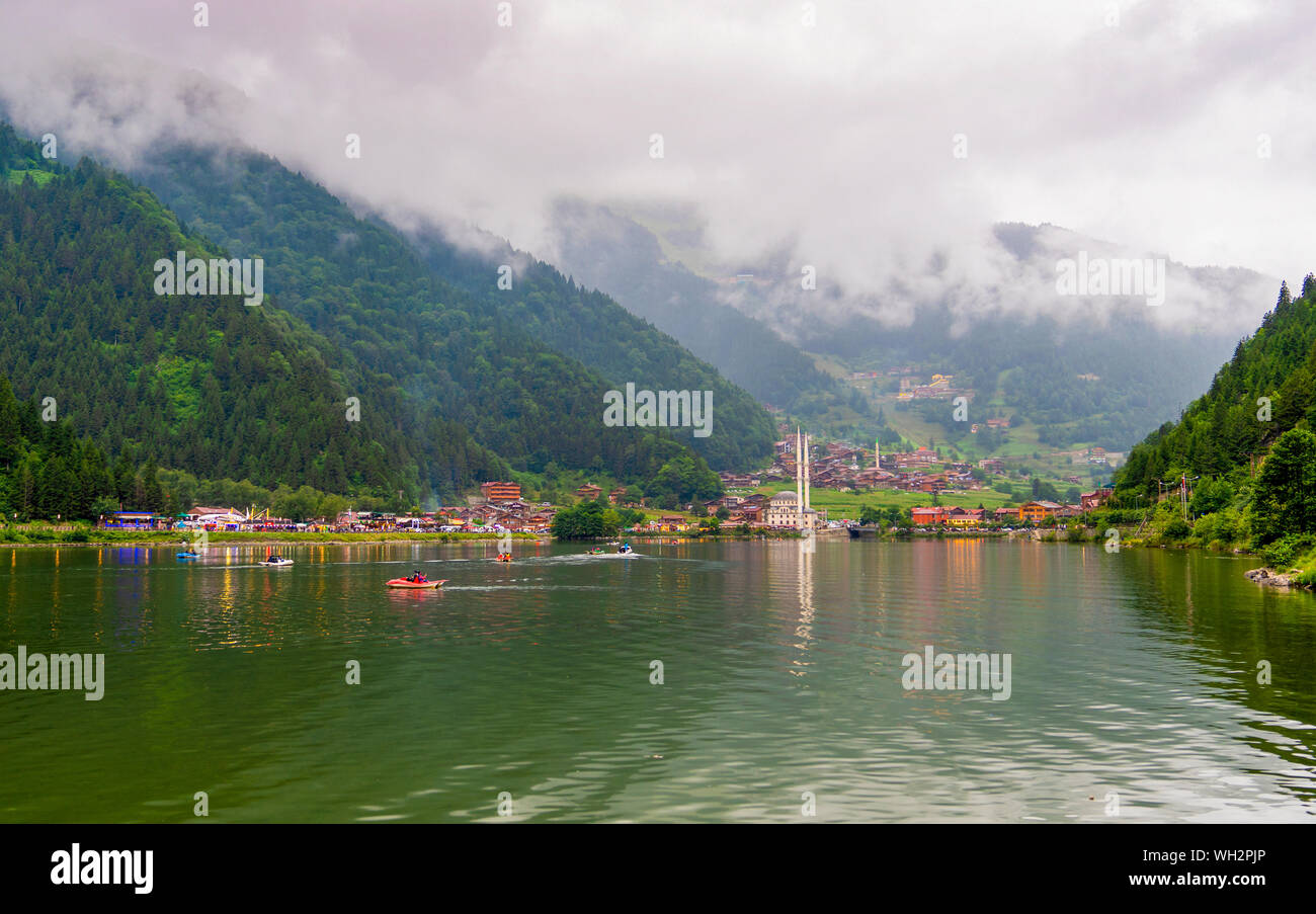 Panoramic view of Uzungol which is a tourist attraction in Trabzon ...