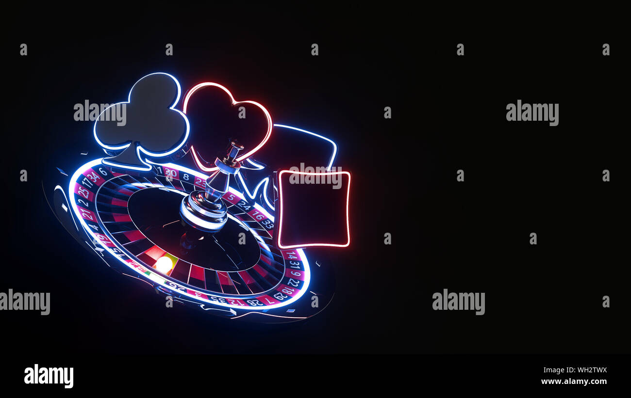 Roulette Wheel And Ace Symbols With Futuristic Blue And Red Neon lights ...