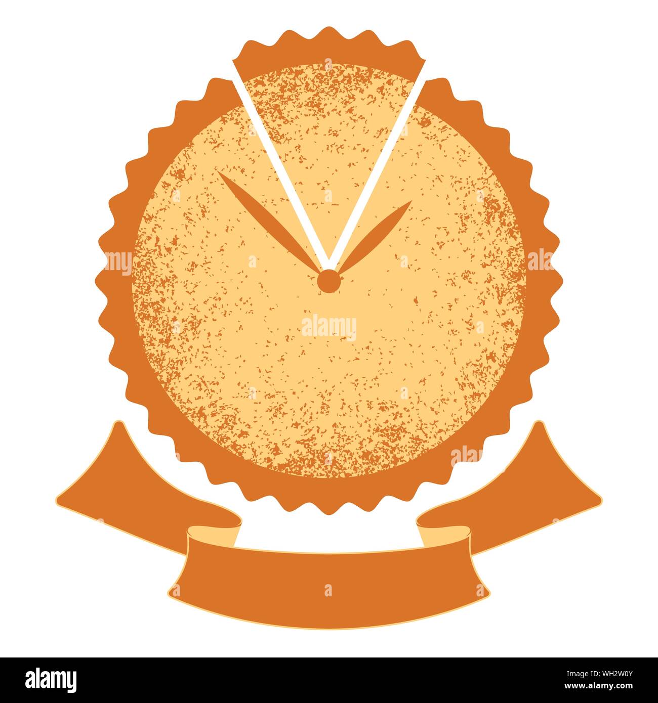 Pie time. Logo for the bakery. Cake - a symbol clock with hands. Ribbon ...