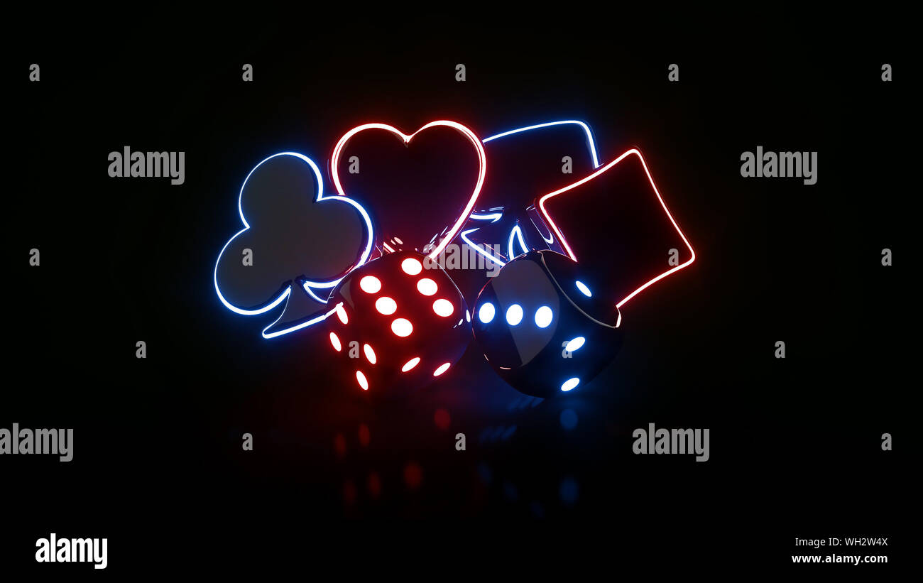 Ace Symbols And Dices With Futuristic Neon Lights. Casino Concept ...