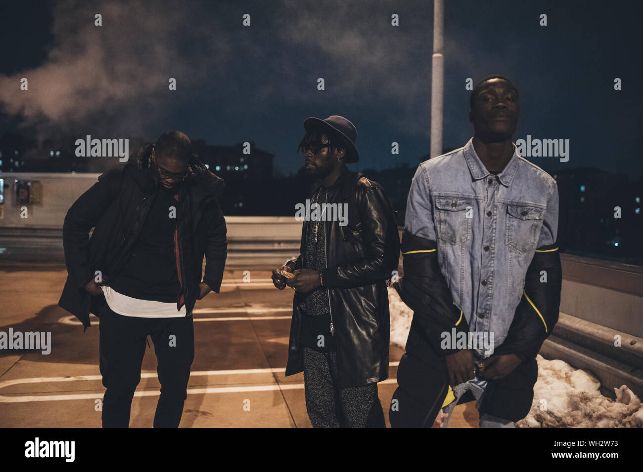 three young men posing outdoor looking camera serious - rap crew, gang ...