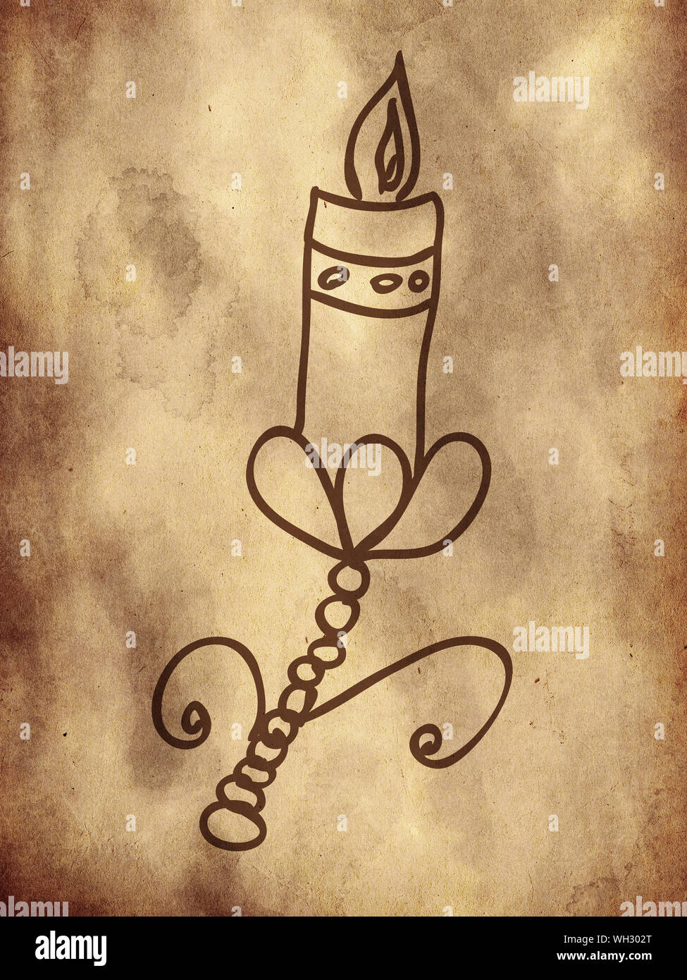 Illustration of an abstract hand drawn candle on grunge paper ...