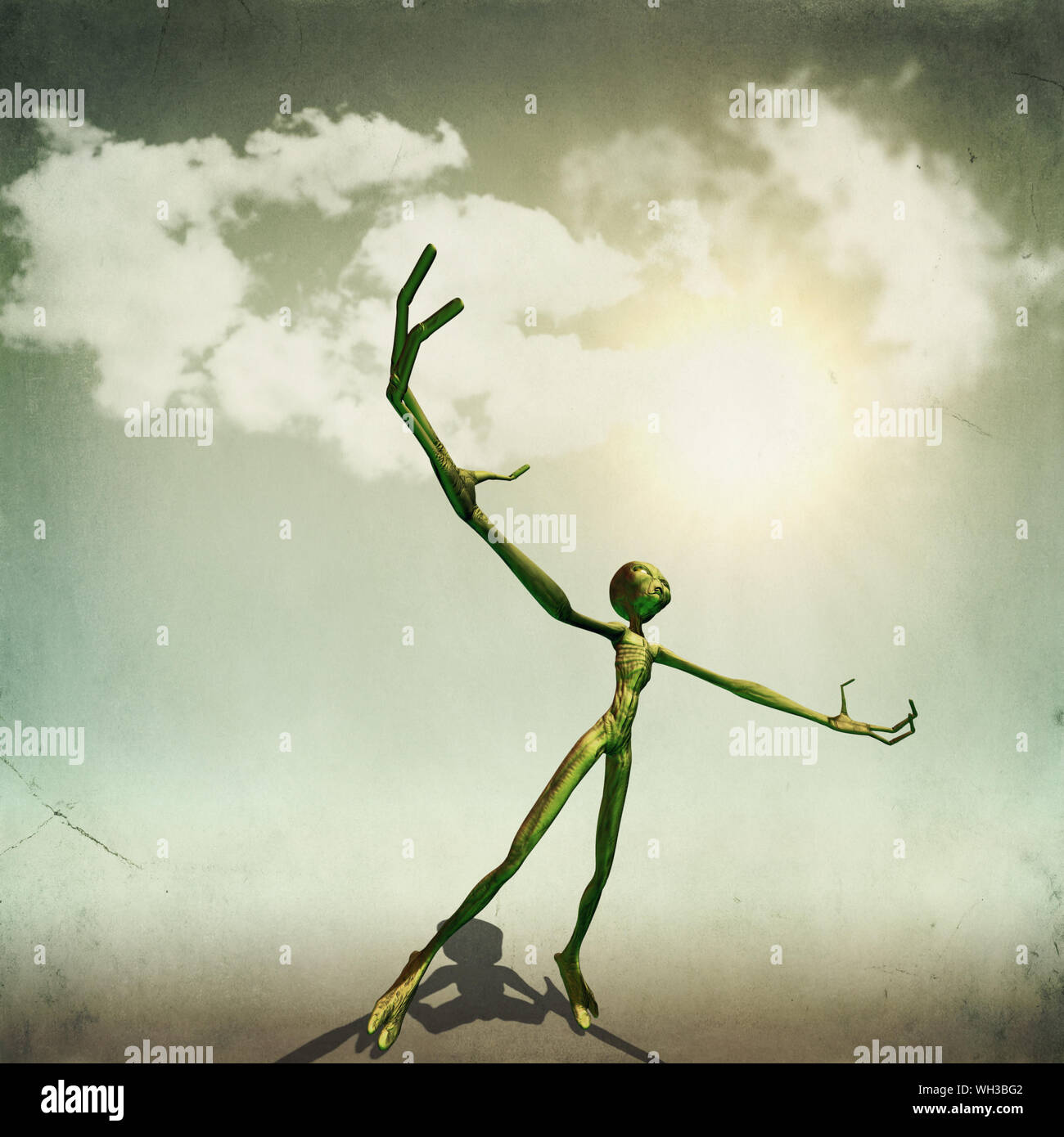 Abstract illustration of alien science fiction creature with hands ...