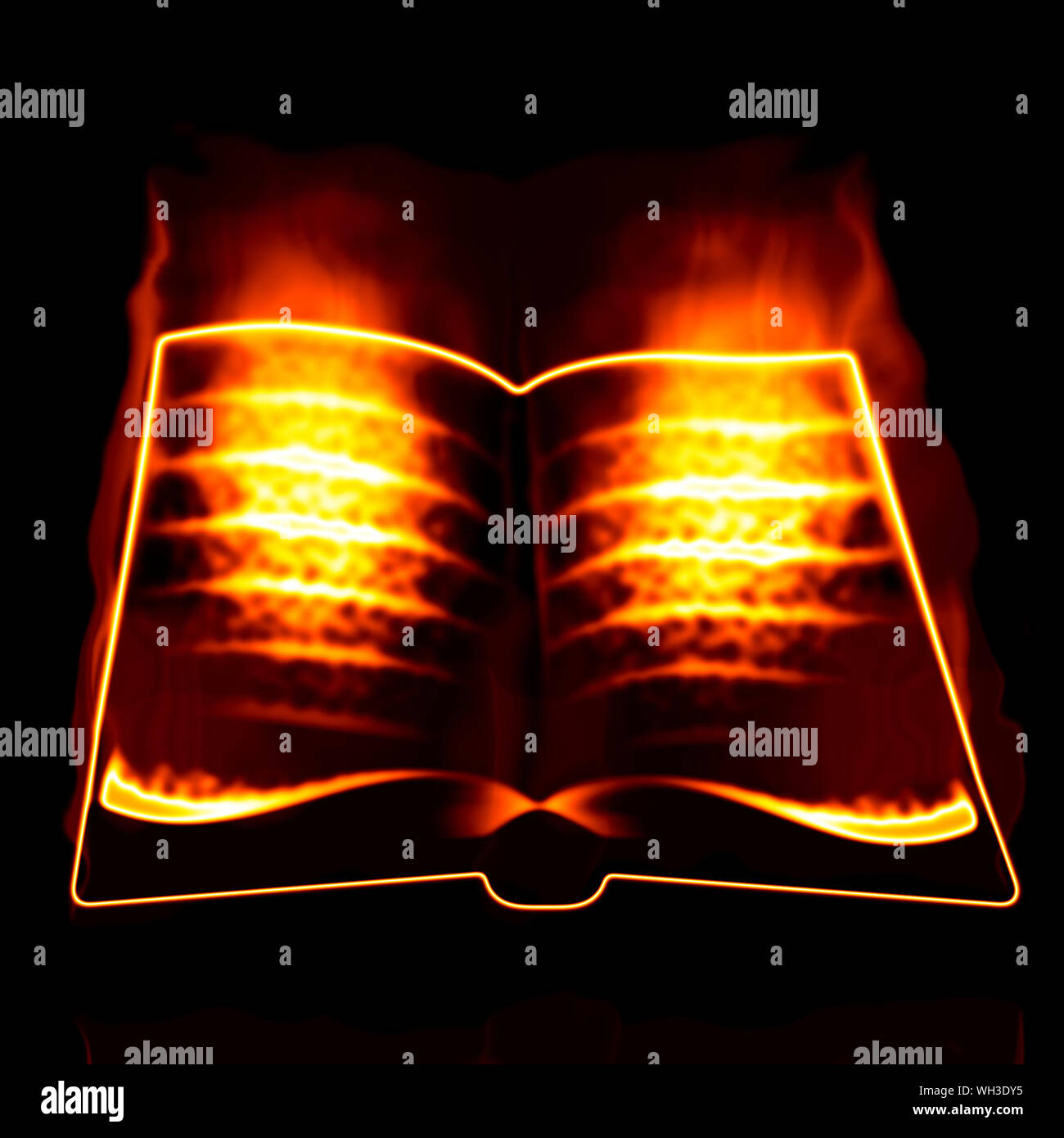 Abstract opened burning book on black background Stock Photo - Alamy