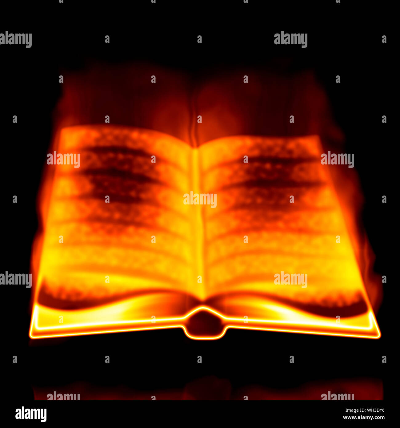 Abstract opened burning book on black background Stock Photo - Alamy