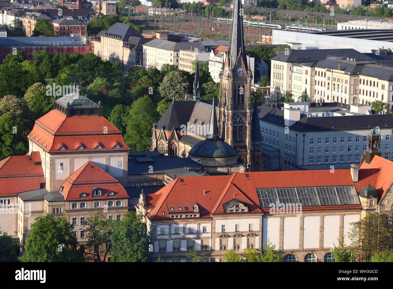 Chemnitz, Germany (State of Saxony). City aerial view in warm sunset ...