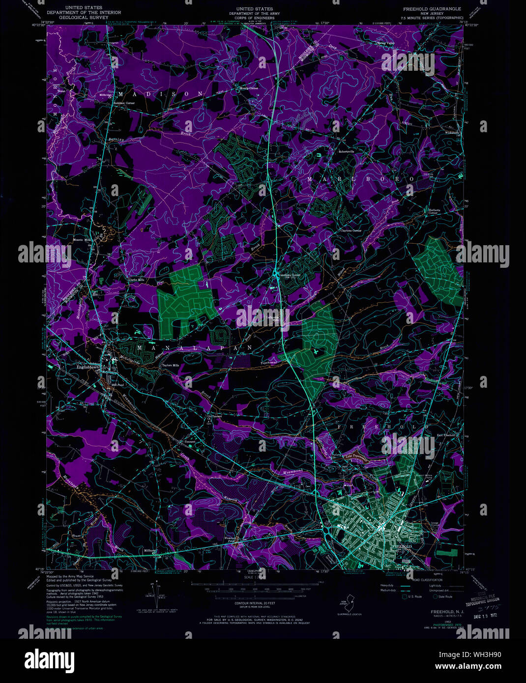 USGS TOPO Map New Jersey NJ Freehold 254405 1953 24000 Inverted ...