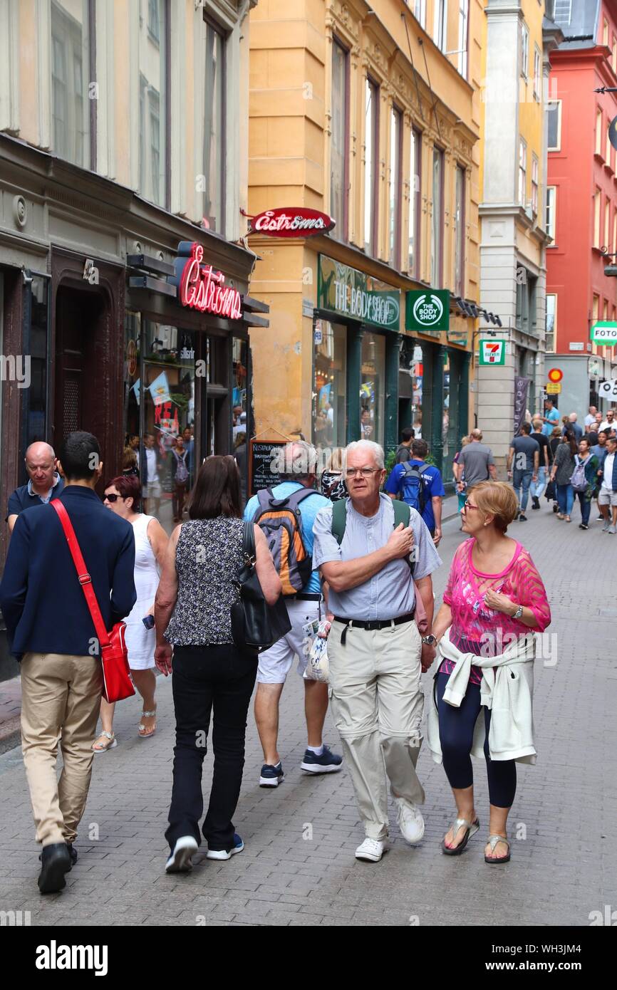 STOCKHOLM, SWEDEN - AUGUST 23, 2018: People shop in Gamla Stan (Old ...