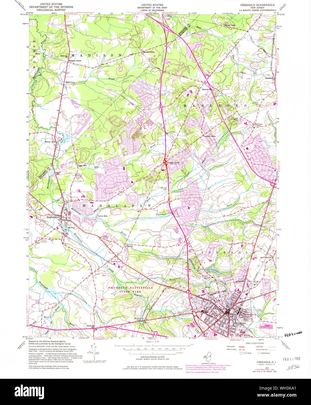USGS TOPO Map New Jersey NJ Freehold 254407 1953 24000 Restoration ...