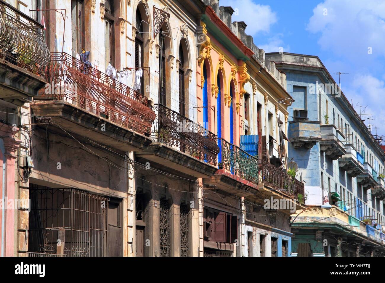 Havana, Cuba - colorful street view with colonial architecture Stock ...