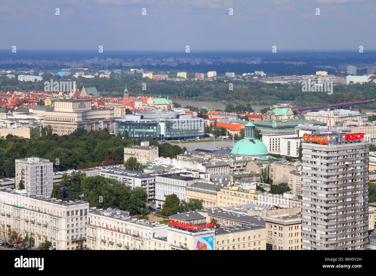 WARSAW - SEPTEMBER 8: Aerial view of modern and old part of city on ...