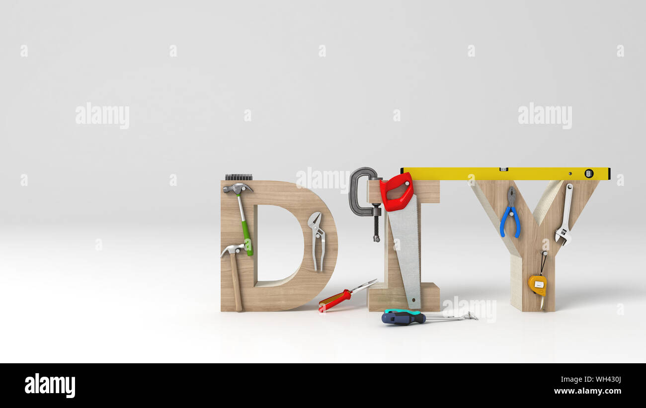 DYI concept, inscription, letters and tools on white background Stock ...