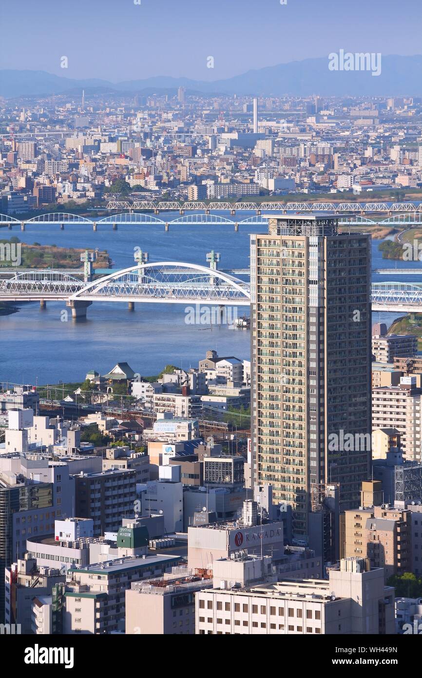 OSAKA, JAPAN - APRIL 27, 2012: Cityscape view in Osaka, Japan. Osaka is ...
