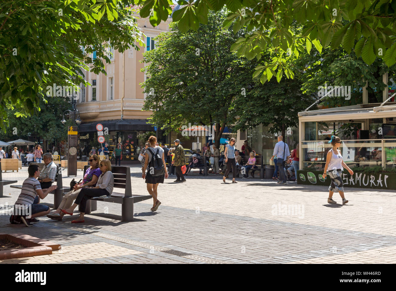 SOFIA, BULGARIA - MAY 31, 2018: Walking people on Boulevard Vitosha in city of Sofia, Bulgaria ...