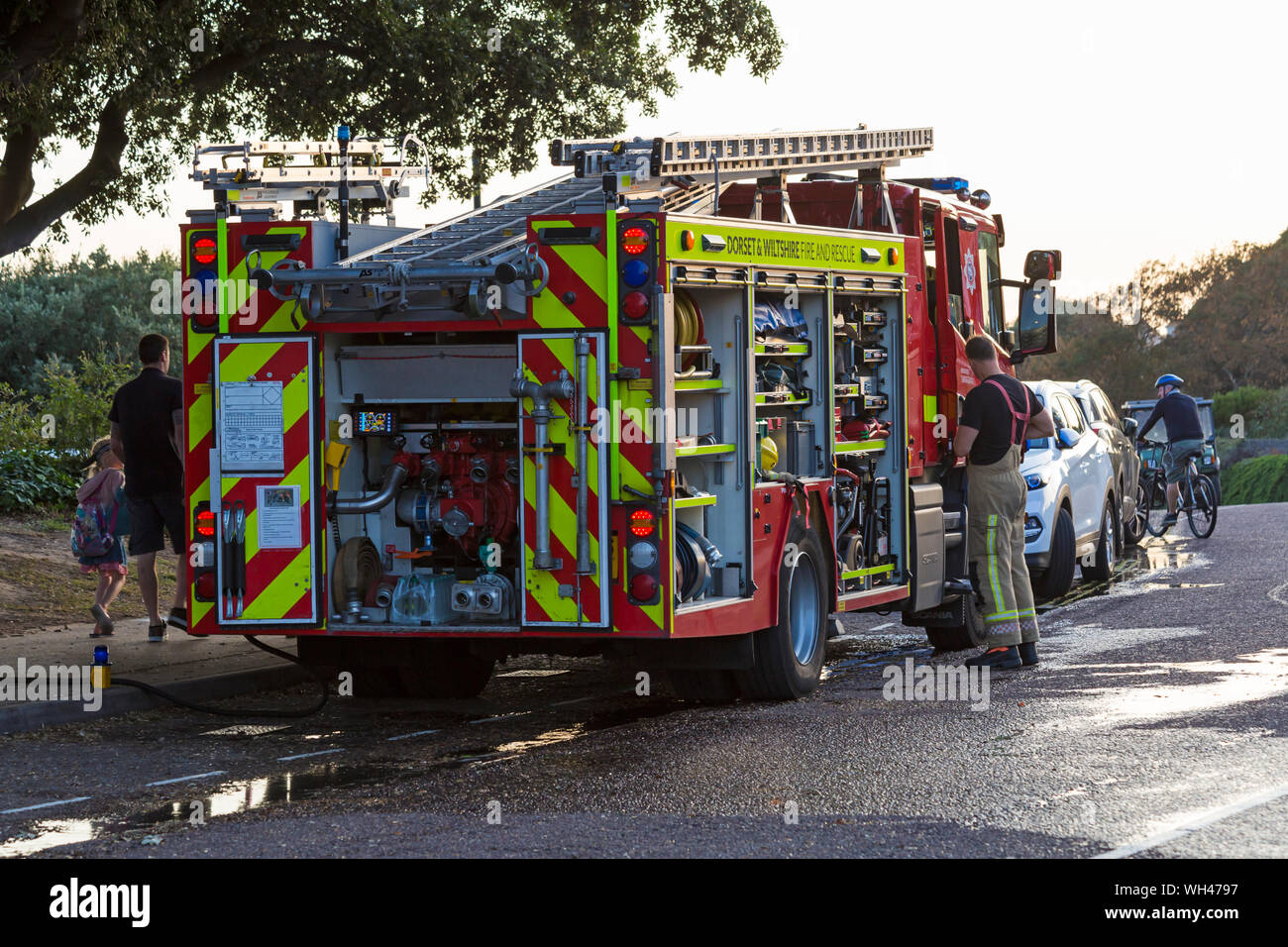 Fire Engine with blue lights flashing called to a fire on the cliffs at ...
