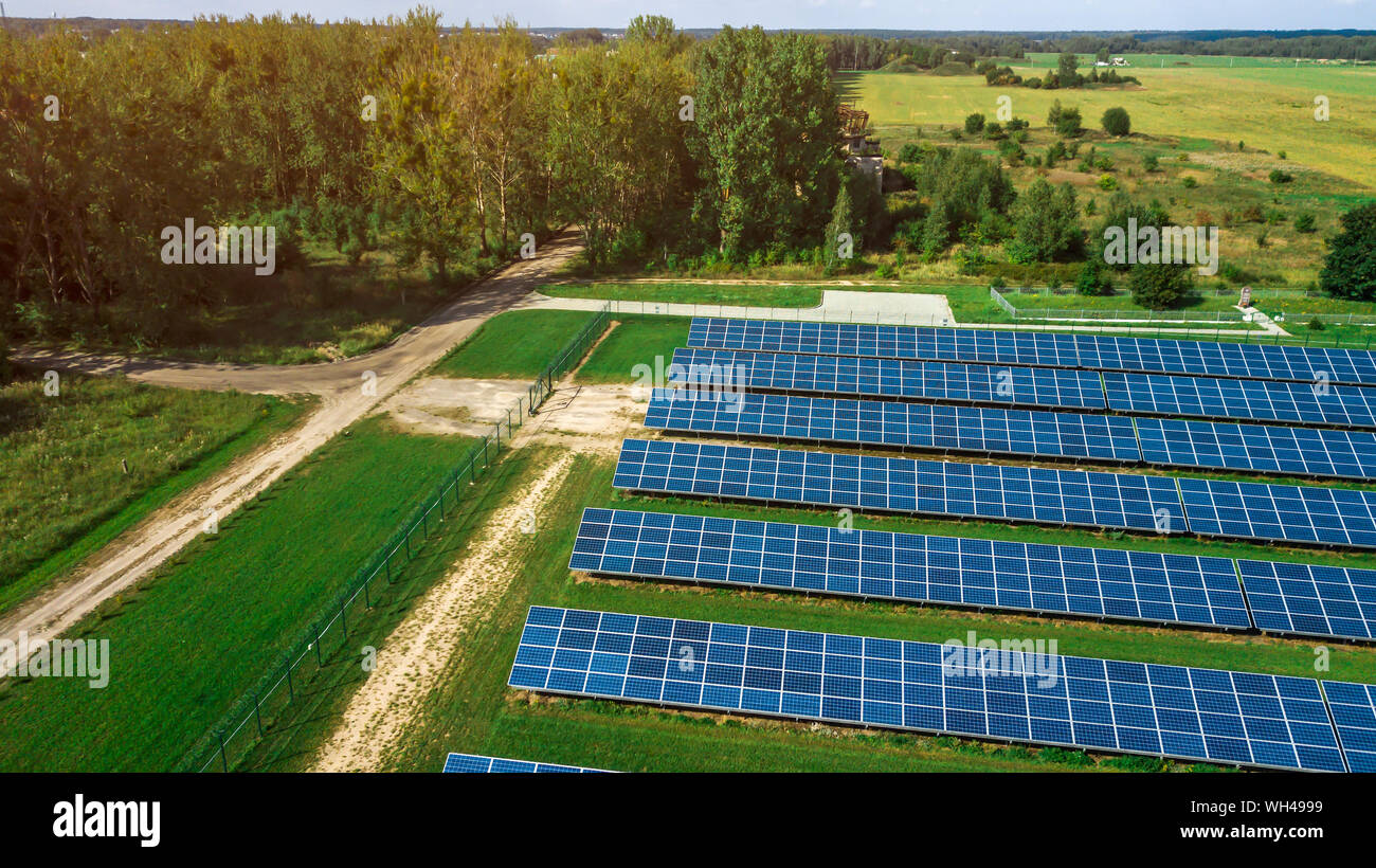 Solar farm, solar panels from the air Stock Photo - Alamy