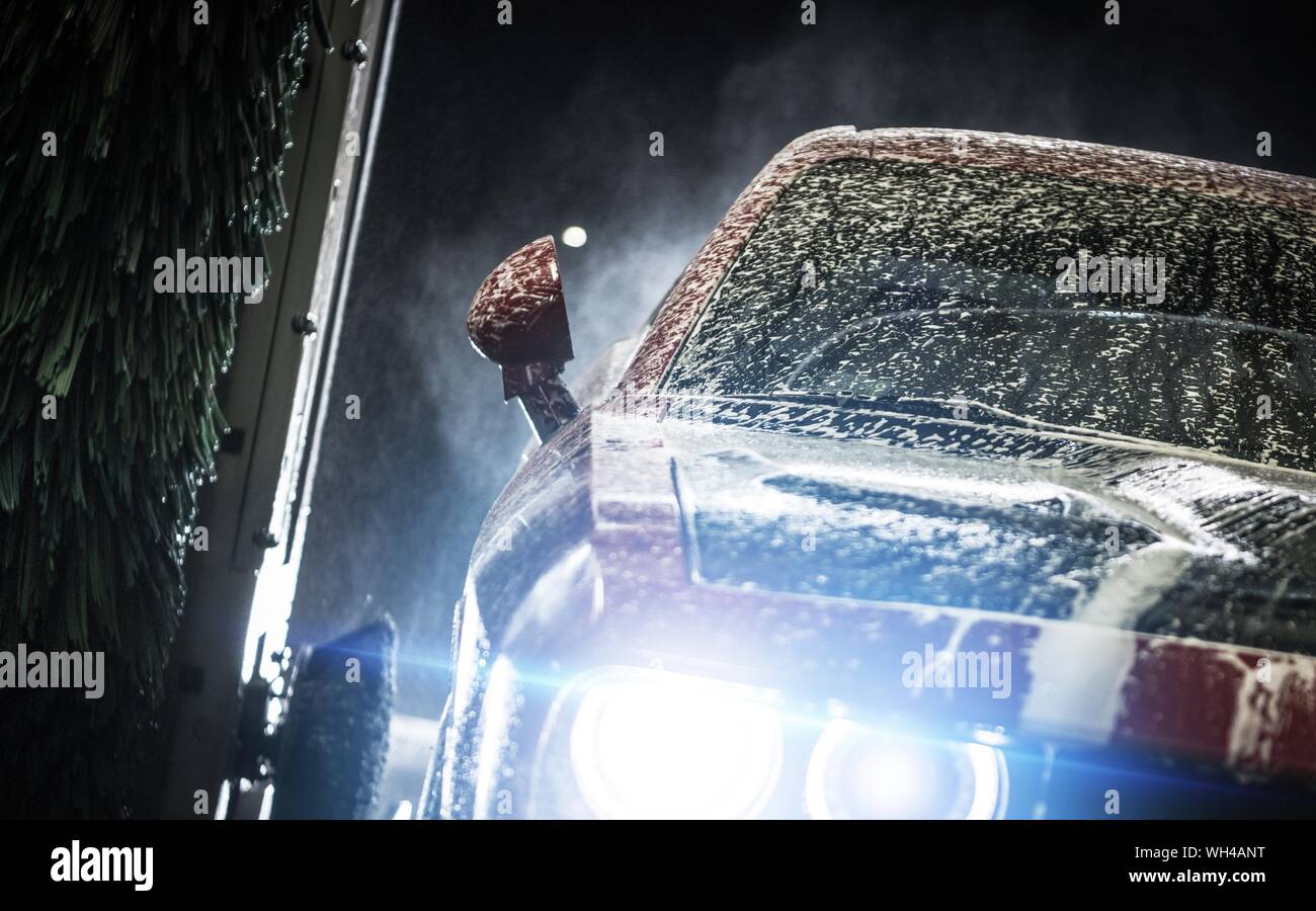 Car Covered by Cleaning Detergent Inside Automatic Brush Wash ...