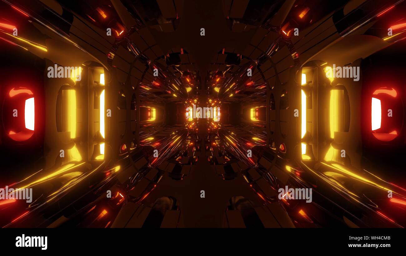 beautiful futuristic scifi space ship tunnel background 3d illustration ...