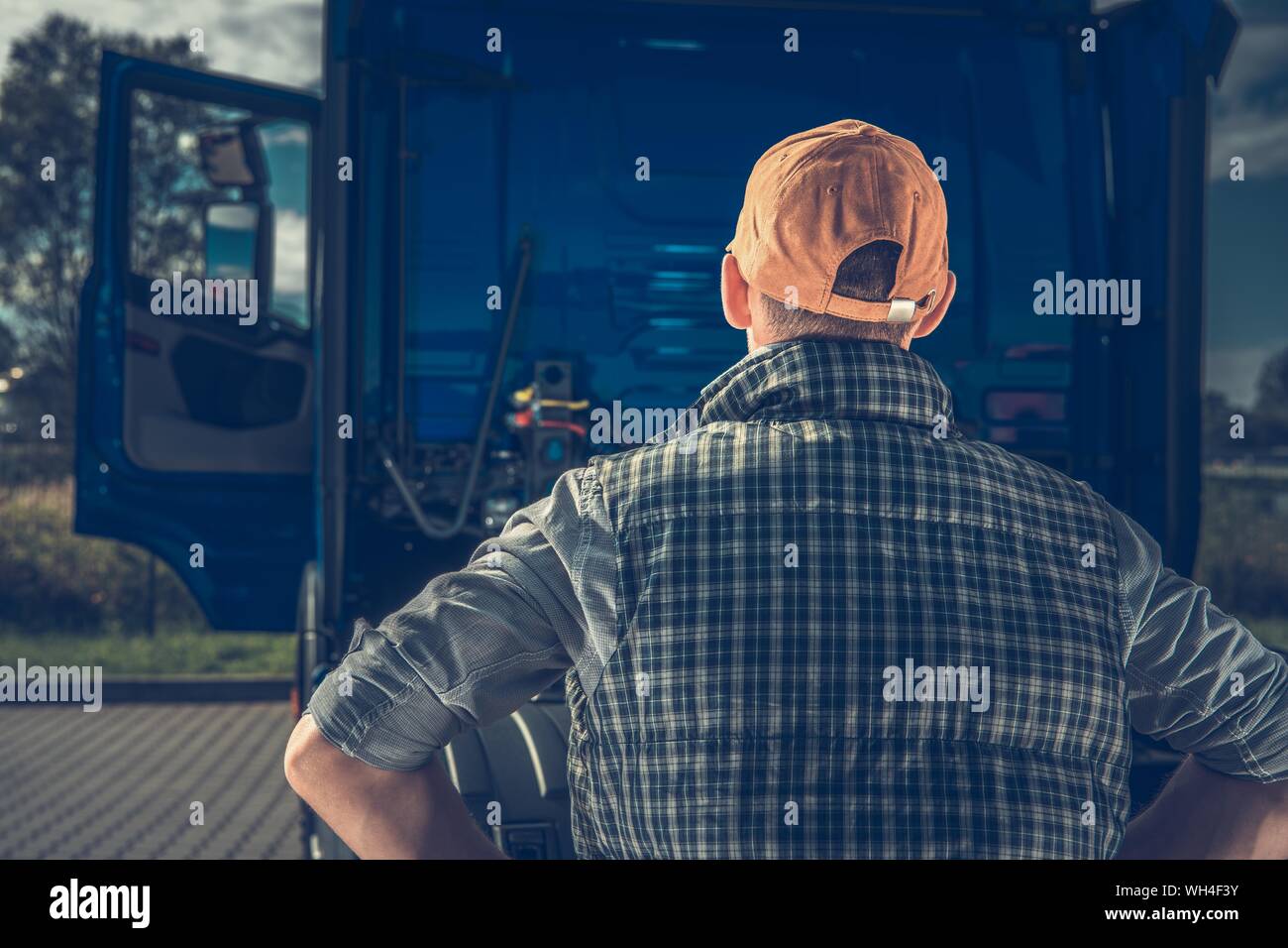 Young Truck Driver Getting Job. Ready For the Very First Trip in Modern ...