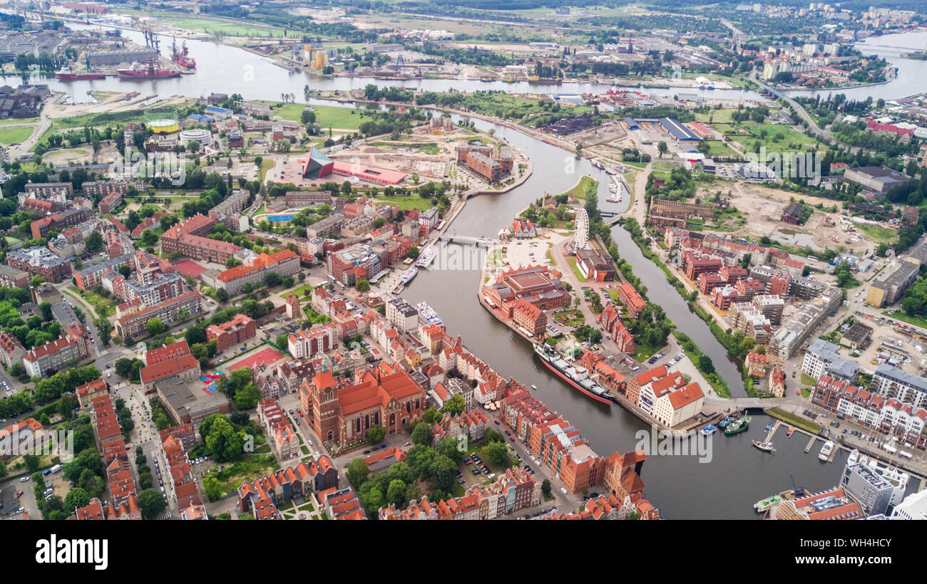 Aerial view of Gdansk. Landscape of Gdansks old city with the Mot awa ...