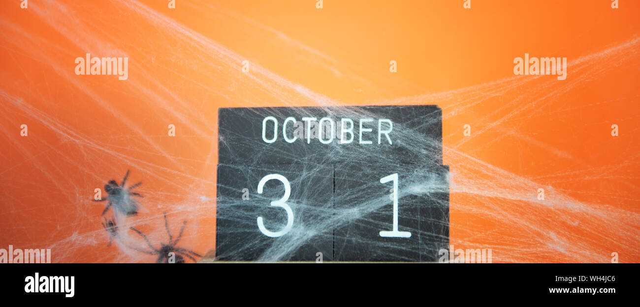 The concept for Halloween. wooden calendar showing October 31 Stock ...