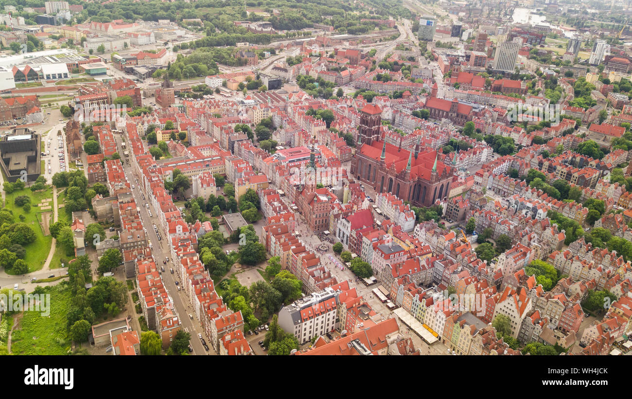 Aerial view of Gdansk Old town. Beautiful Architecture and houses of ...