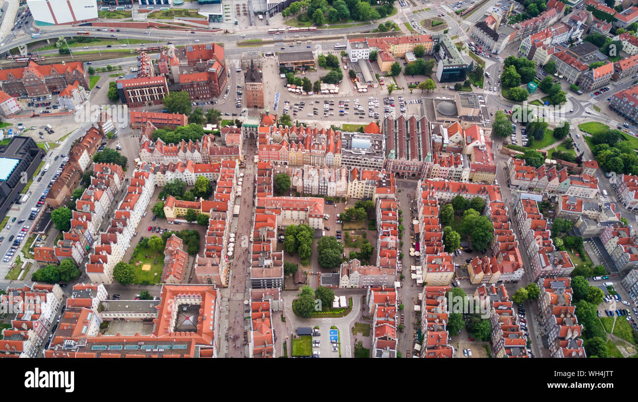 Aerial view of Gdansk. Landscape of Gdansks old city with the Mot awa ...