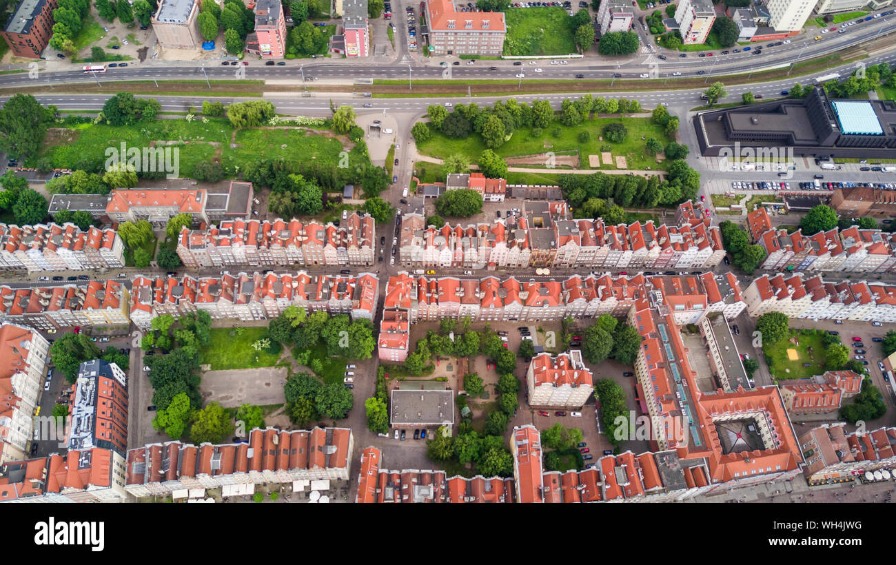 Aerial view of Gdansk. Landscape of Gdansks old city with the Mot awa ...